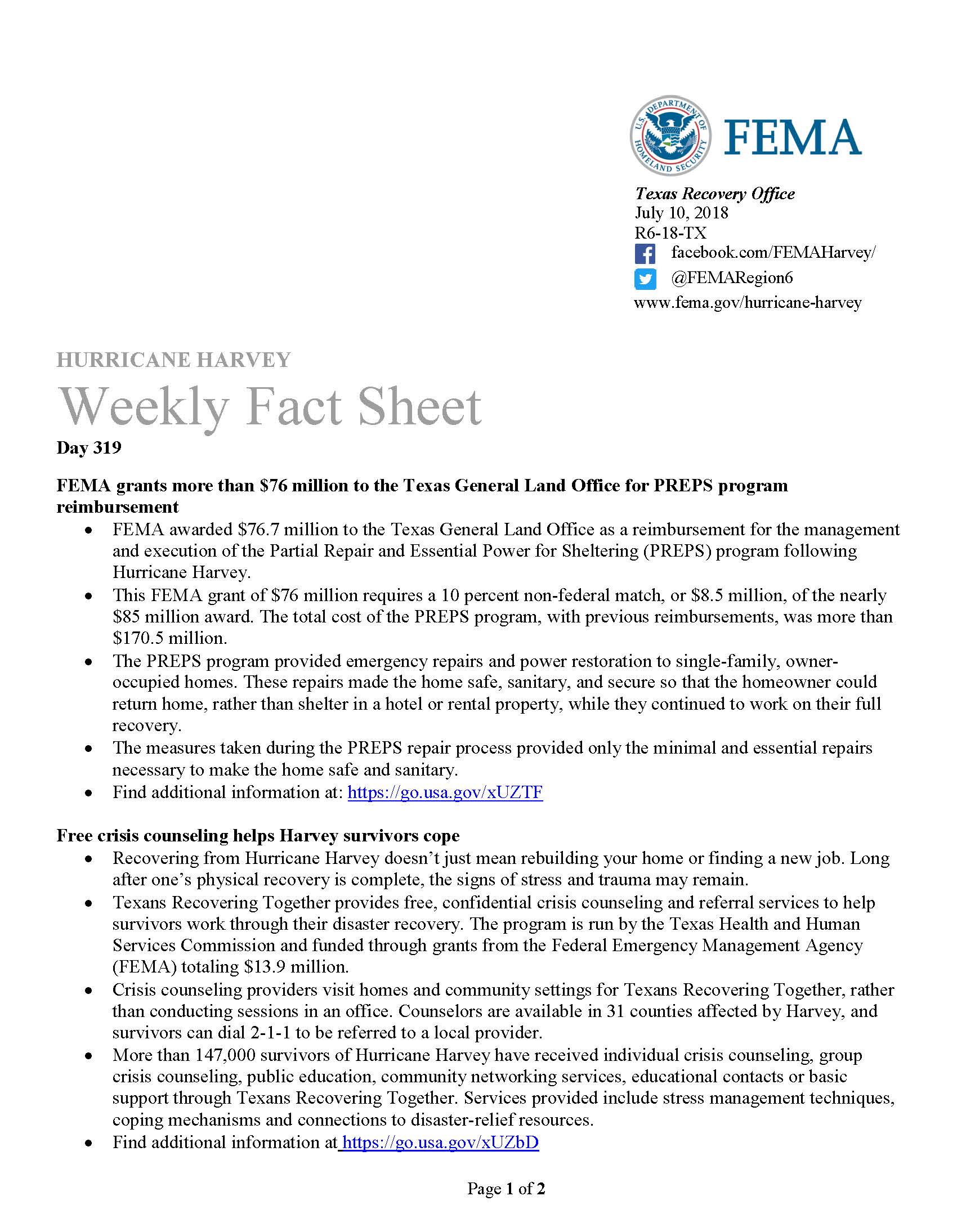 FEMA Weekly Fact Sheet – Aransas County Happenings