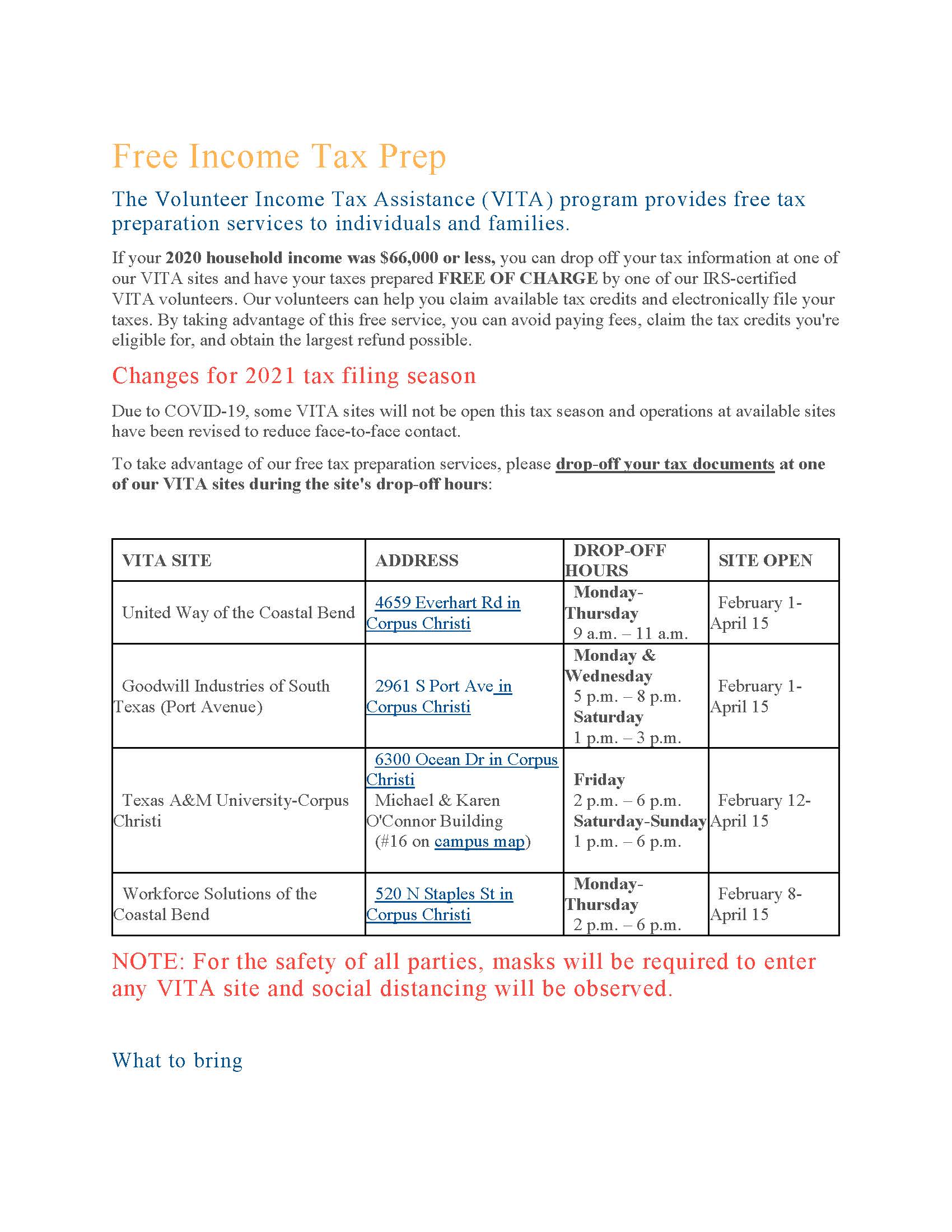 Free Income Tax Pep VITA Volunteer Income Tax Assistance Program ...